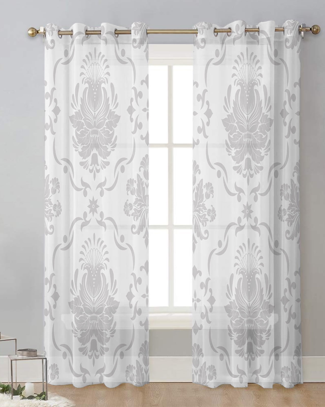 Red Baroque Texture Sheer Curtains For Living Room Window Screening ...