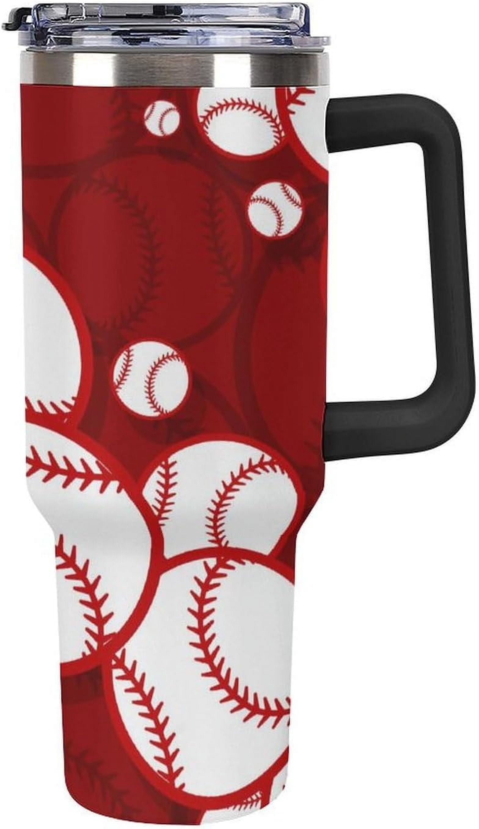 Red Baseball Softball Pattern 40oz Tumbler with Straw And Lid Insulated ...