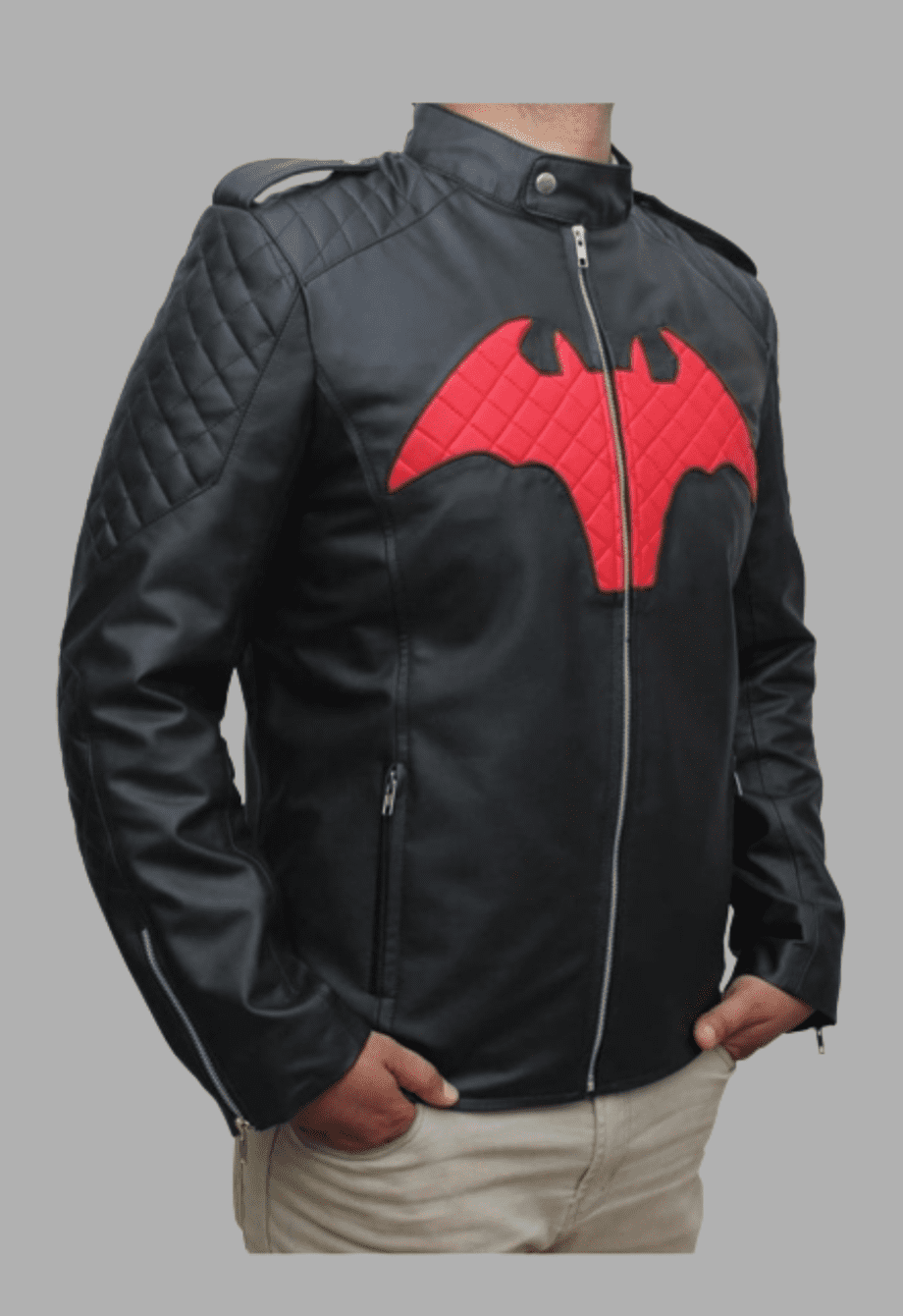 Red Bat Logo Black Genuine Racer Quilted Padded Leather Jacket ...
