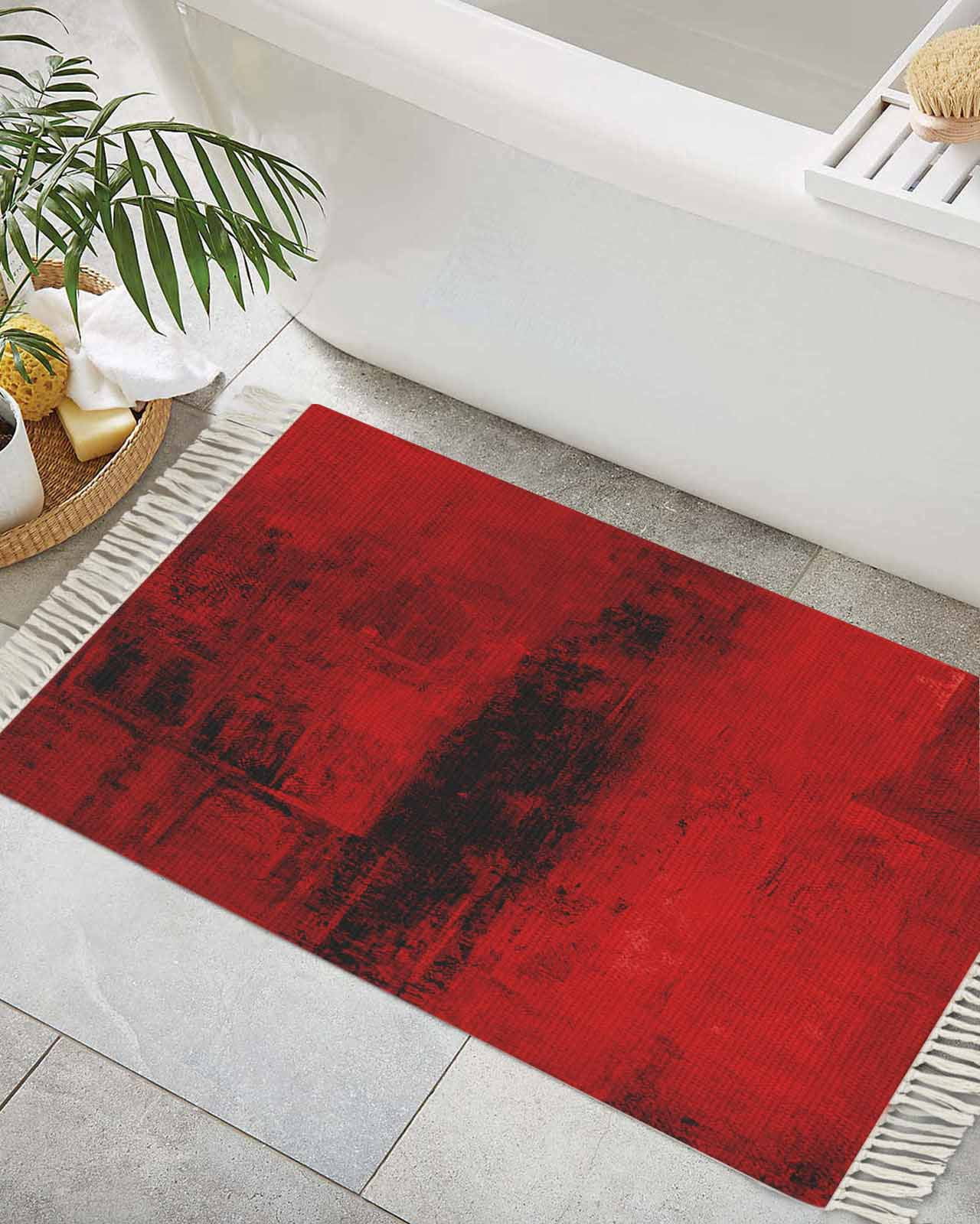 Red Bath Rug 2x3ft Woven Bathroom Entryway Runner Rug,Retro Oil ...
