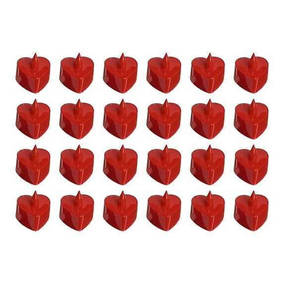 Red Battery Operated Heart Shaped Led Candle 24 Pack Flashing Tea Light ...