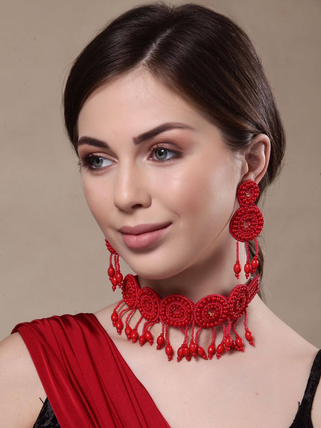 Red Beaded Handcrafted Jewellery Set-AMZ-2157 - Walmart.com