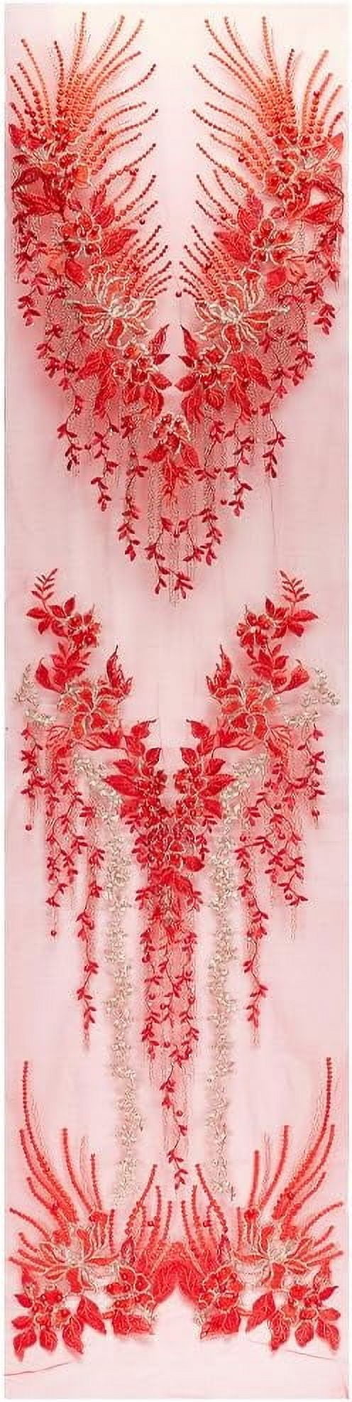 Red Beaded Sequins Flower Lace Applique 3D Floral Embroidery Sew on ...