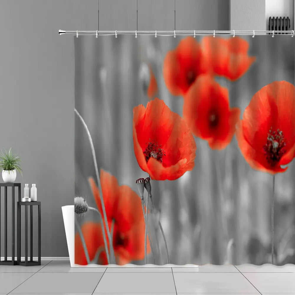 Red Beautiful Floral Shower Curtain Unique Flowers Plants Spring ...