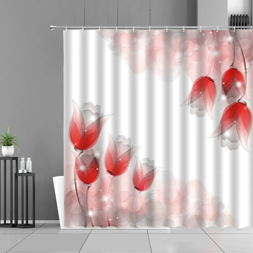 Red Beautiful Floral Shower Curtain Unique Flowers Plants Spring ...