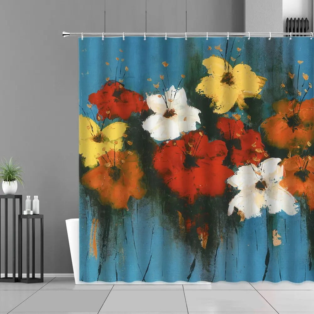 Red Beautiful Floral Shower Curtain Unique Flowers Plants Spring ...
