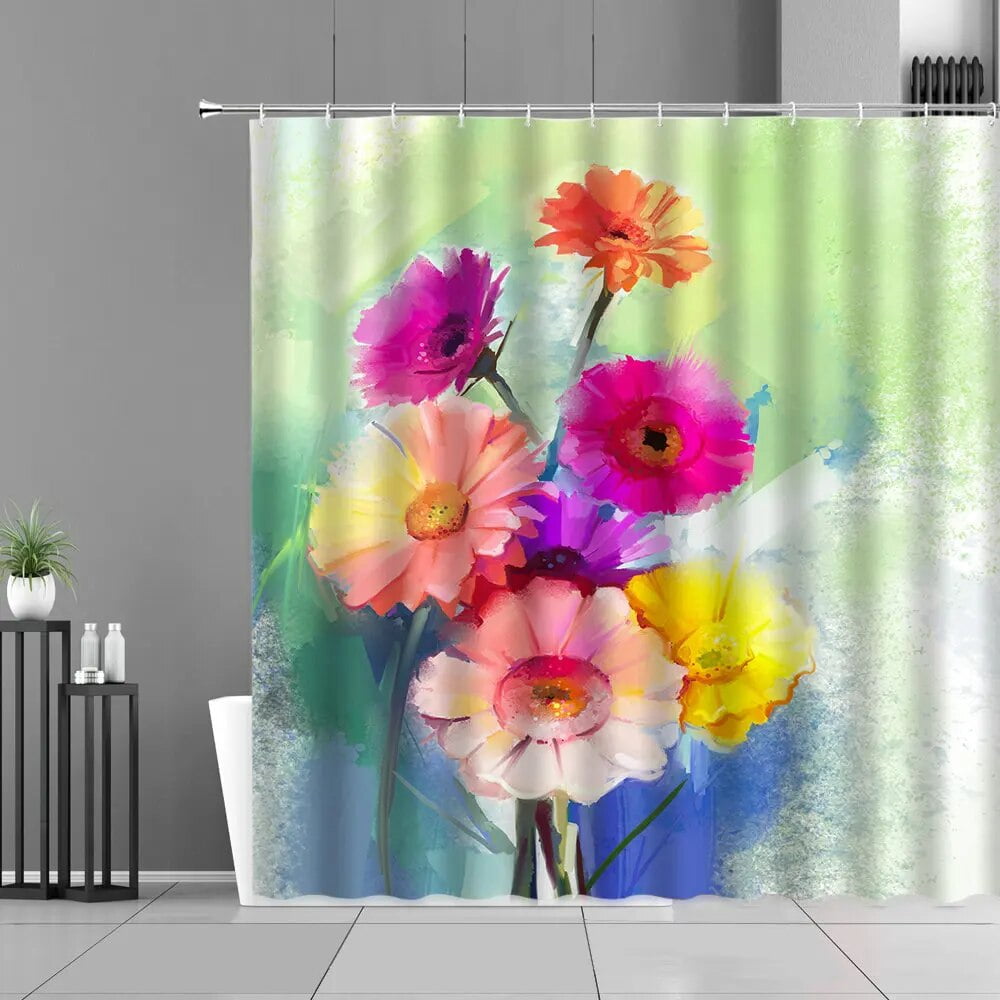 Red Beautiful Floral Shower Curtain Unique Flowers Plants Spring ...