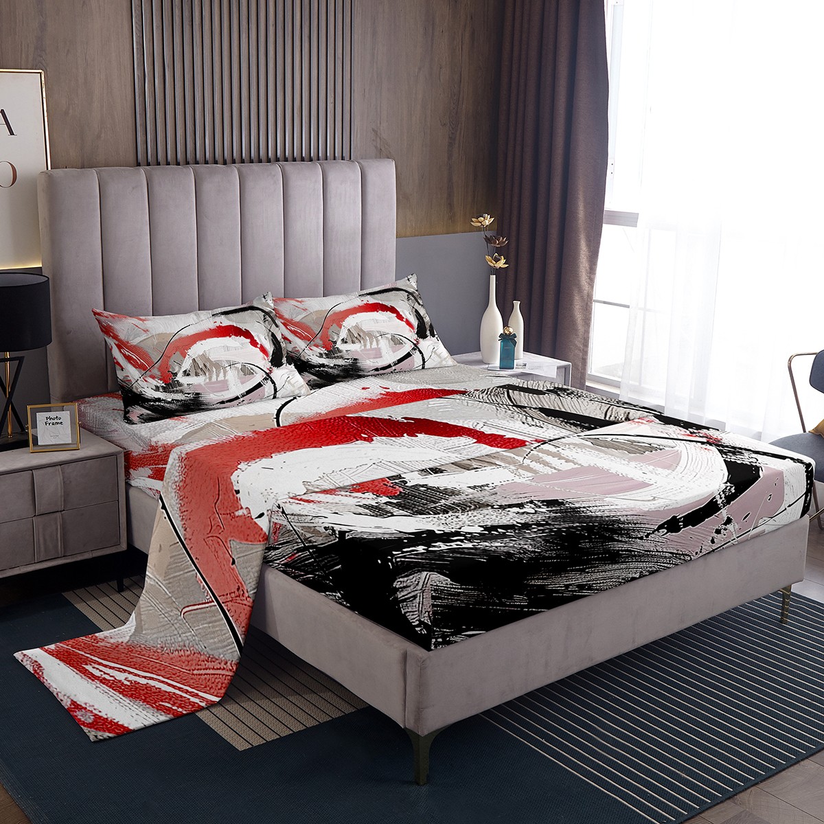 Red Bed Sheets Set Gradient Black White Grey Pink Abstract Ombre Twin ...