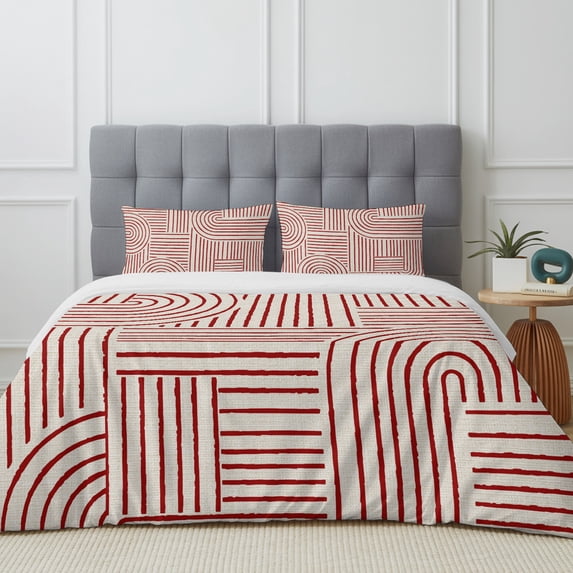 Red Beige Arches Duvet Cover Set Twin Size, Abstract Modern Minimalist ...