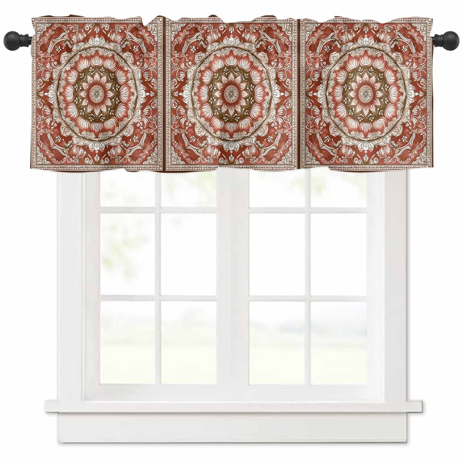 Red Beige Boho Valances for Windows Farmhouse Kitchen Curtains Valances ...