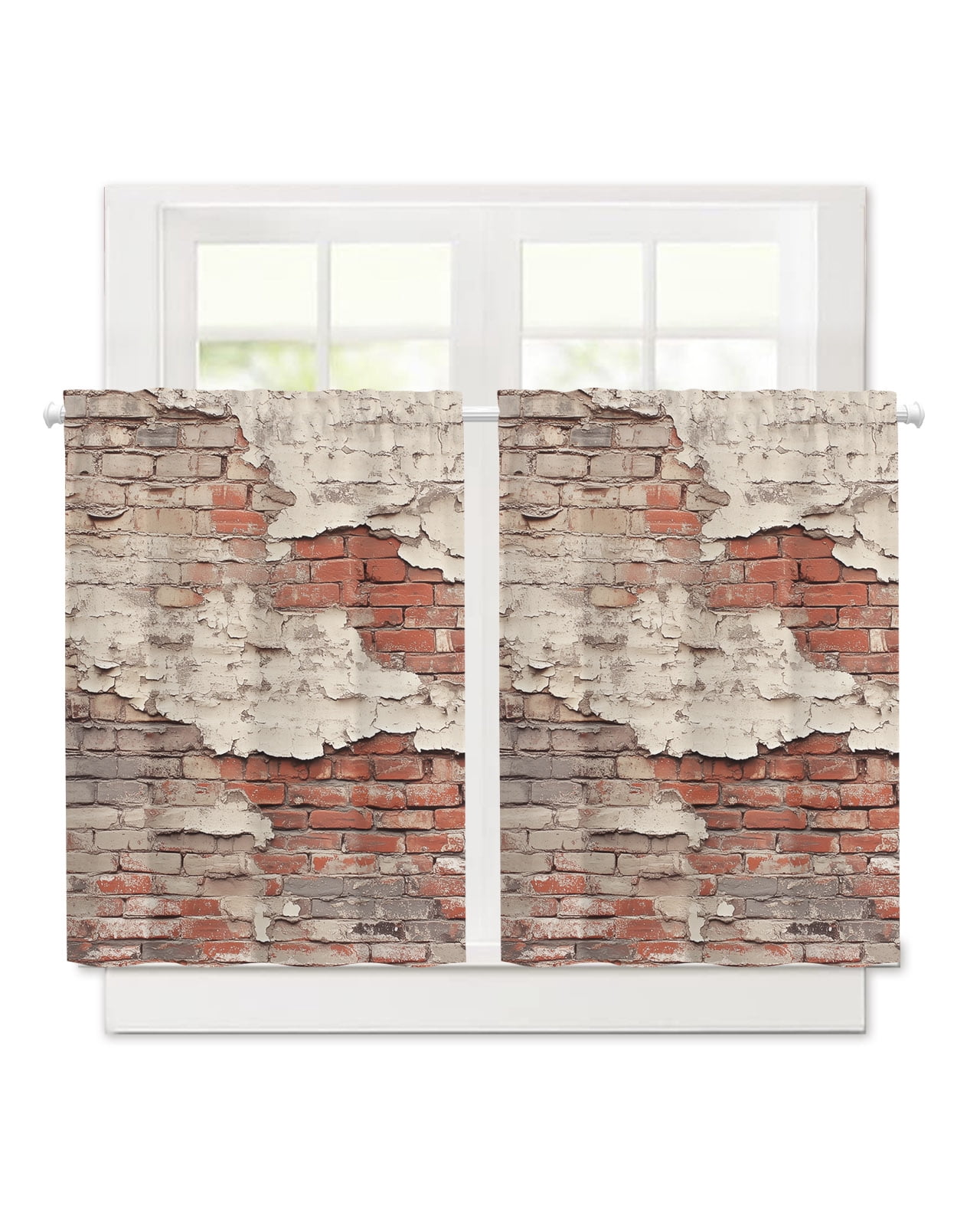 Red Beige Brick Backdrop Old Cement Short Blackout Curtains 45 Inch ...