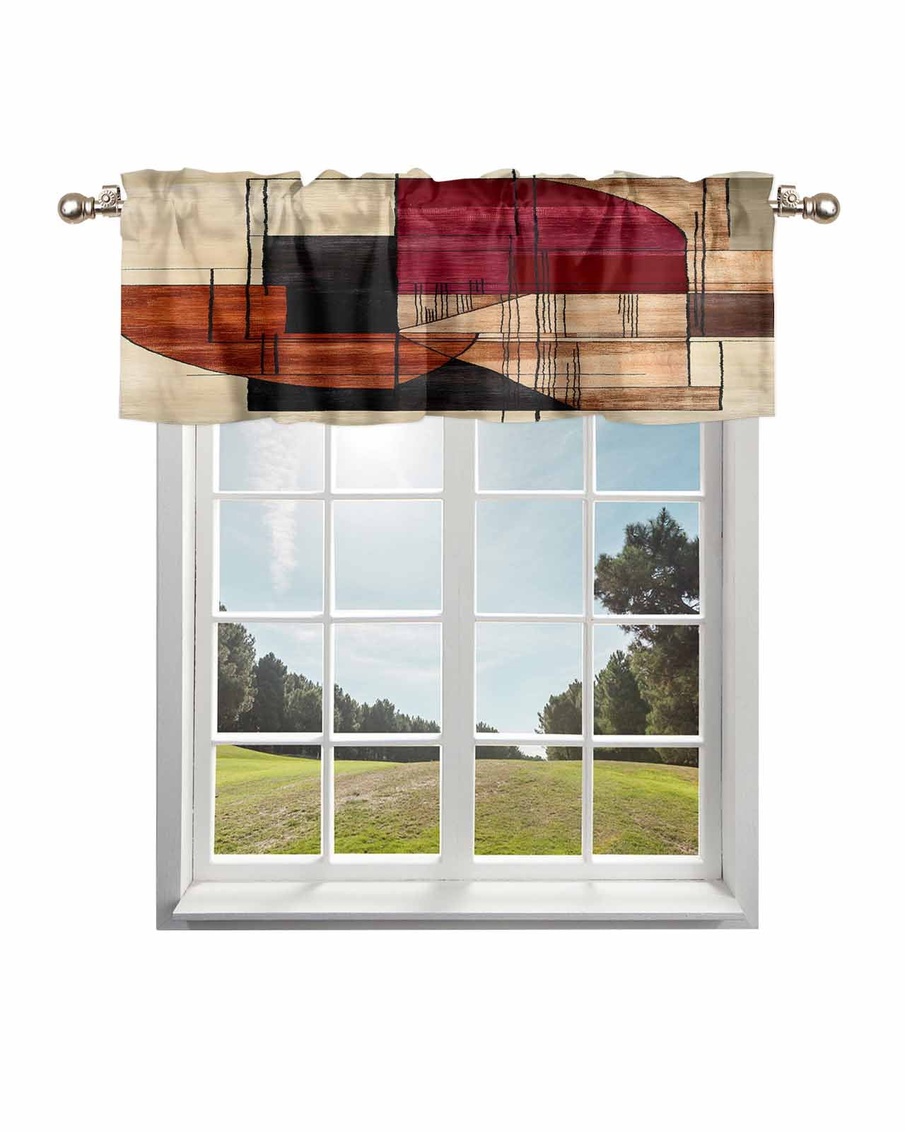 Red Beige Geometric Curtain Valance for Windows/Living Room/Kitchen ...