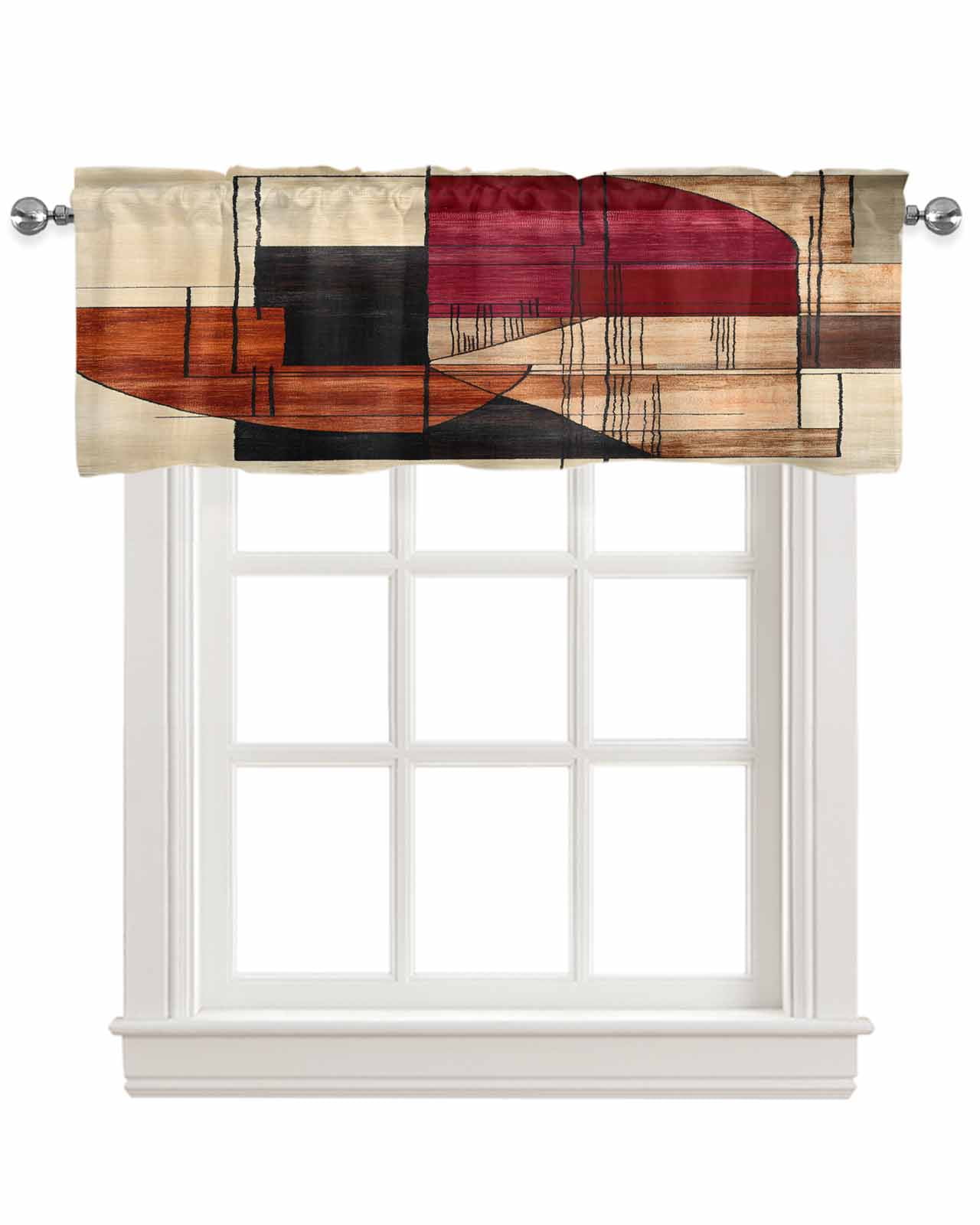 Red Beige Geometric Kitchen Valances for Windows Farmhouse Linen Window ...