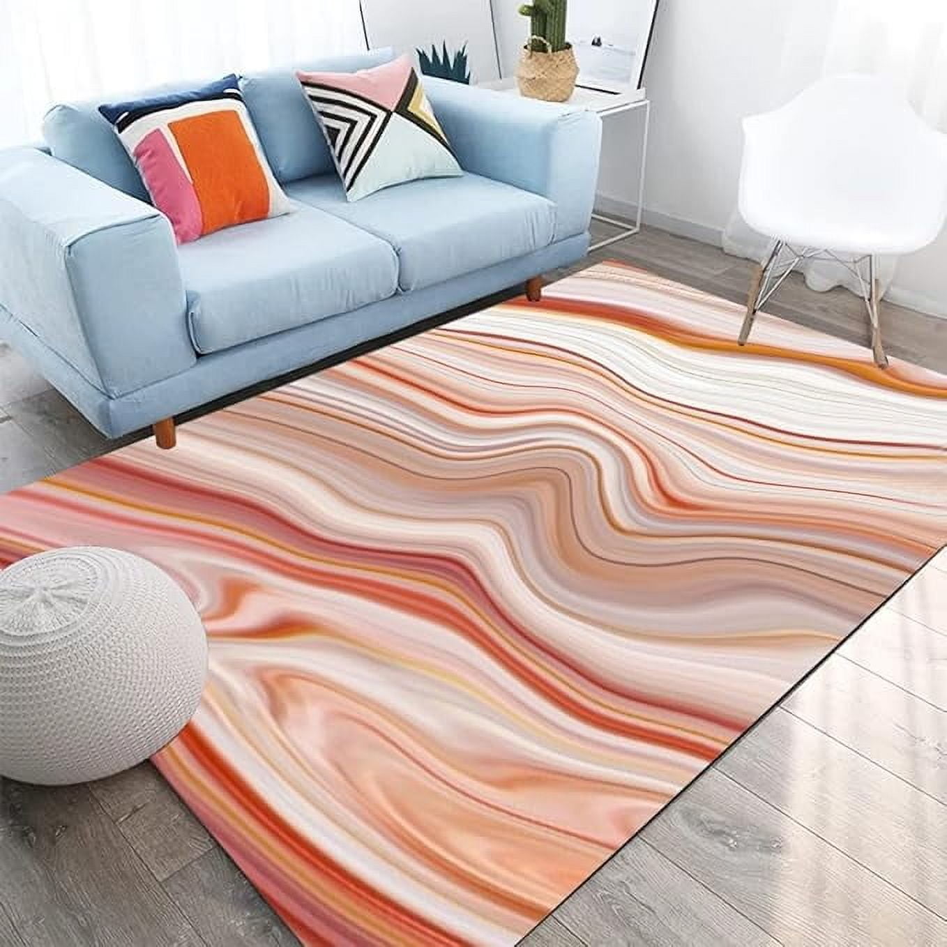 Red Beige Marble Swirl Modern Abstract Area Rug For Living Room Bedroom ...