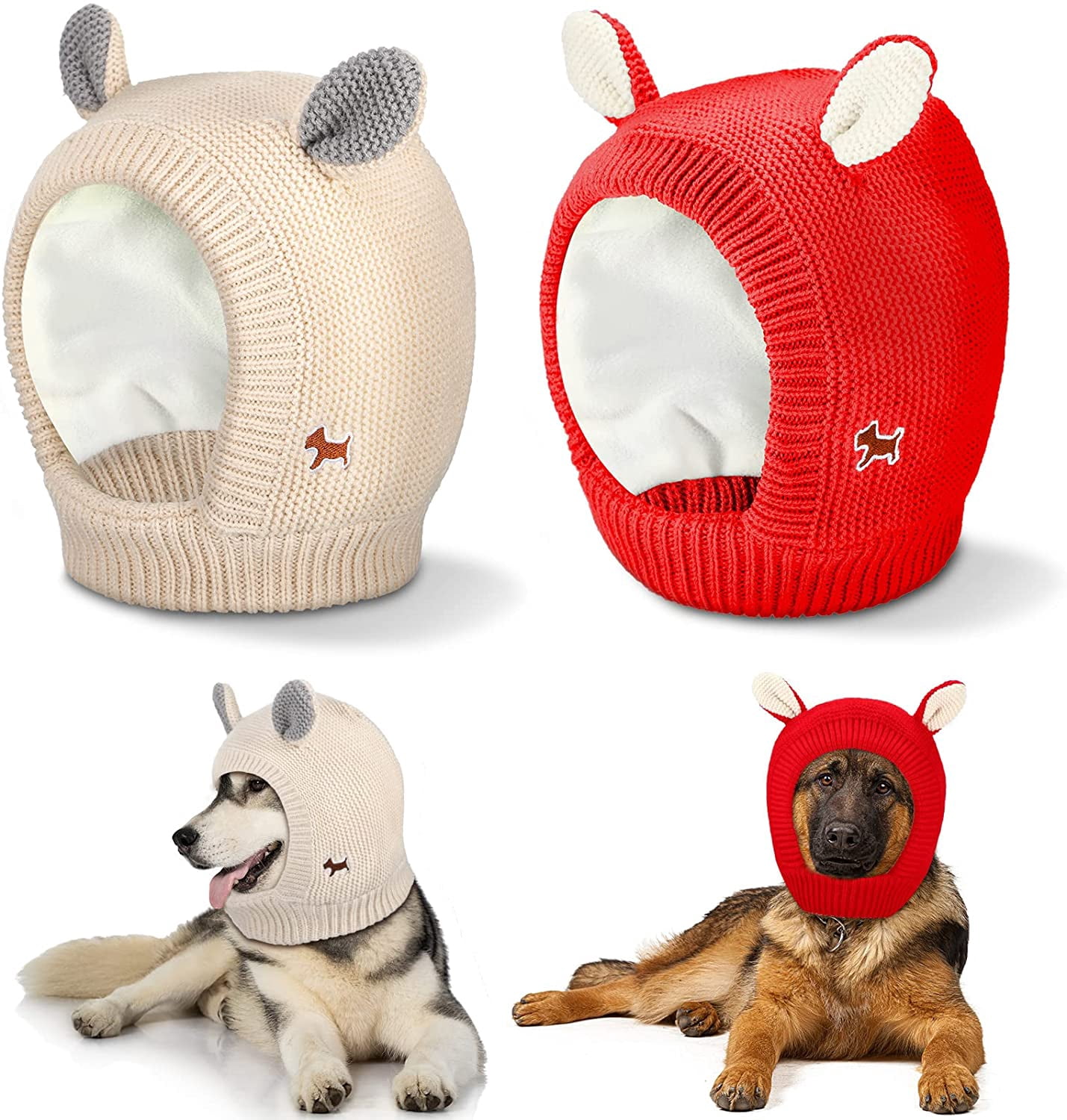 Red & Beige Quiet Ears for Dogs, Neck and Ear Protection for Pet, Dog ...