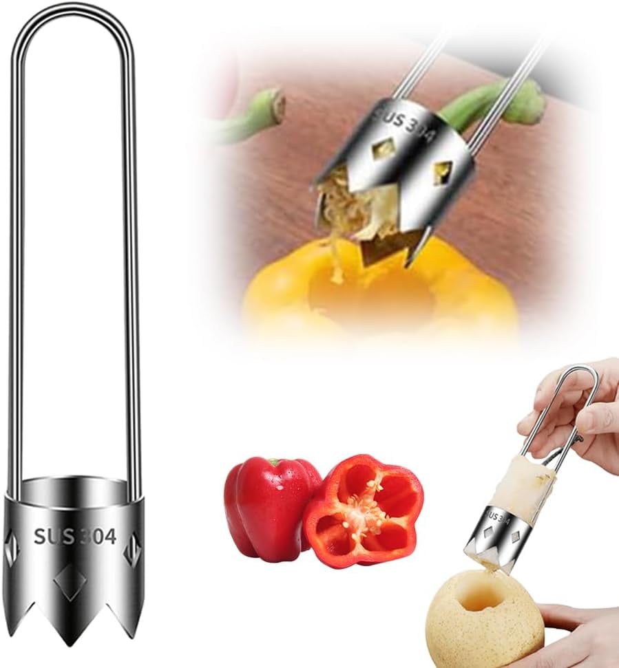 Red Bell Pepper Seed Corer, 2025 New Stainless Steel Fruit and Vegetable Corer Tool, Apple Corer ...