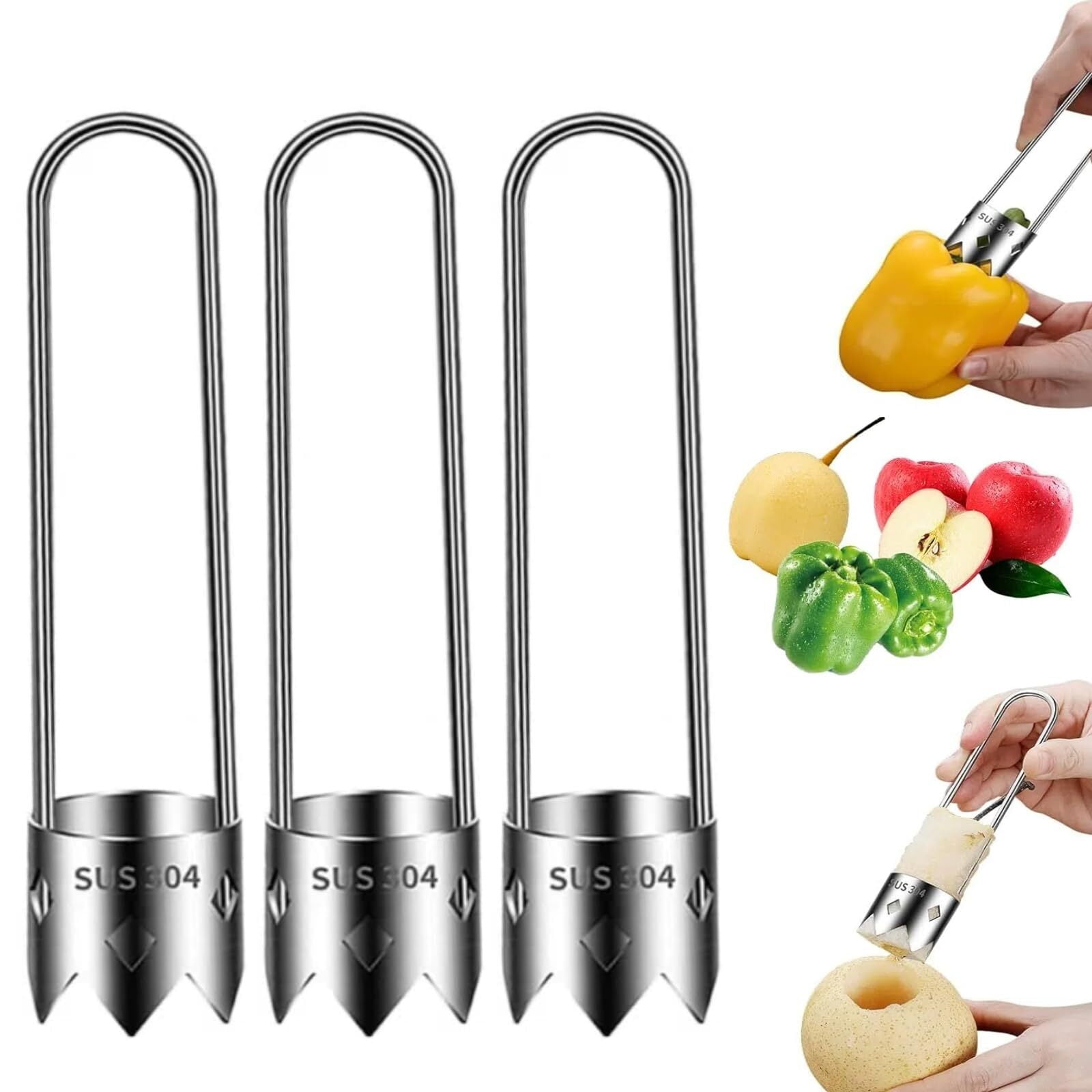 Red Bell Pepper Seed Corer, Upgraded Reusable Stainless Steel Fruite Cutter Seed Remover Tool ...