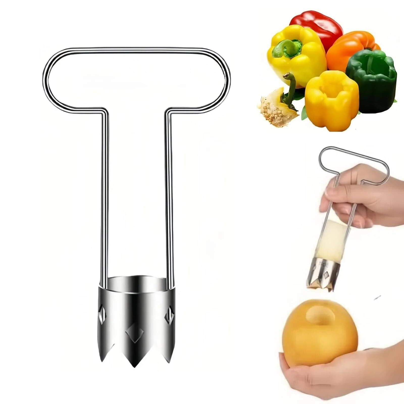 Red Bell Pepper Seed Corer, Upgraded Reusable Stainless Steel Fruite Cutter Seed Remover Tool ...