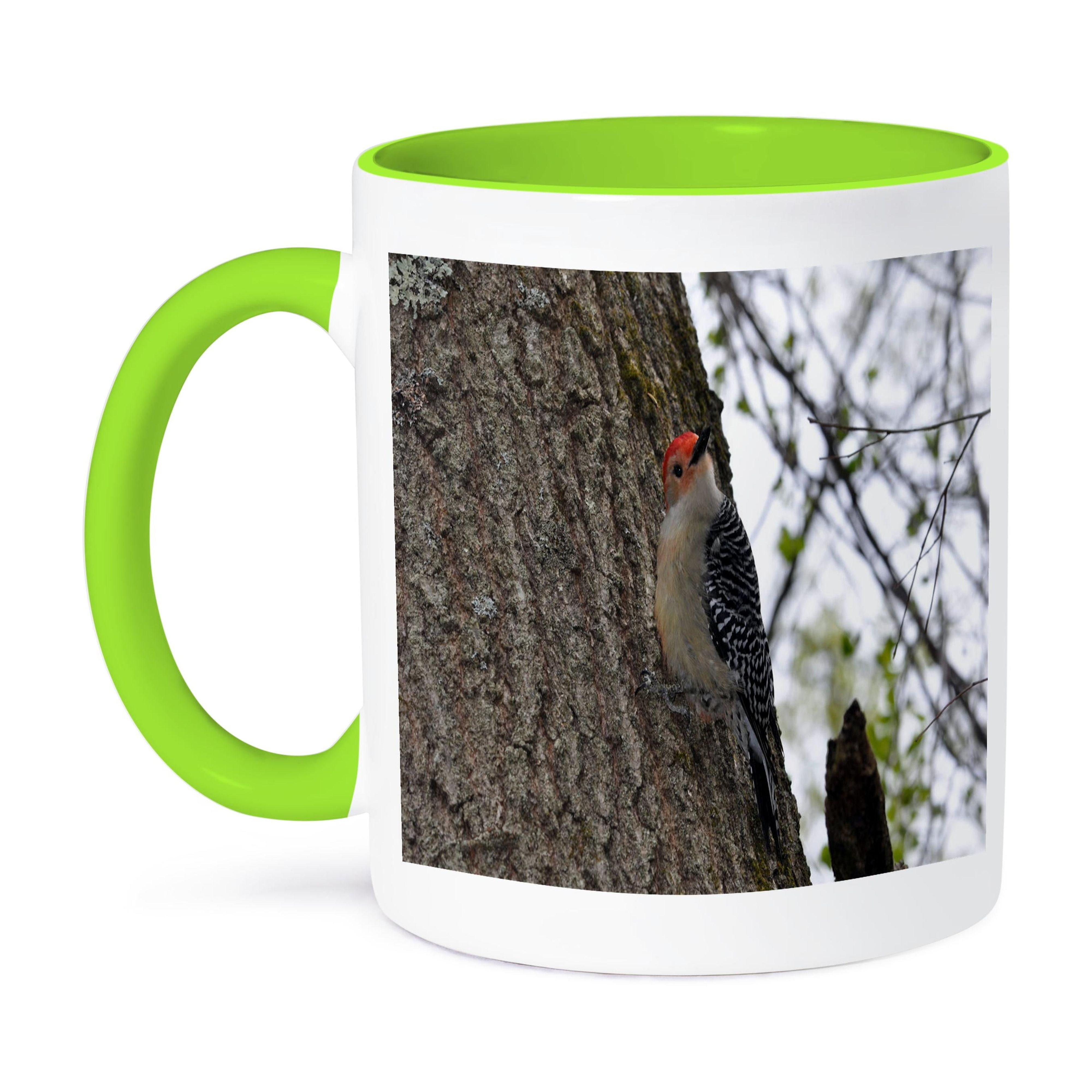 3drose, Red-bellied Woodpecker on a Tree, 11oz Two-tone Green Mug ...
