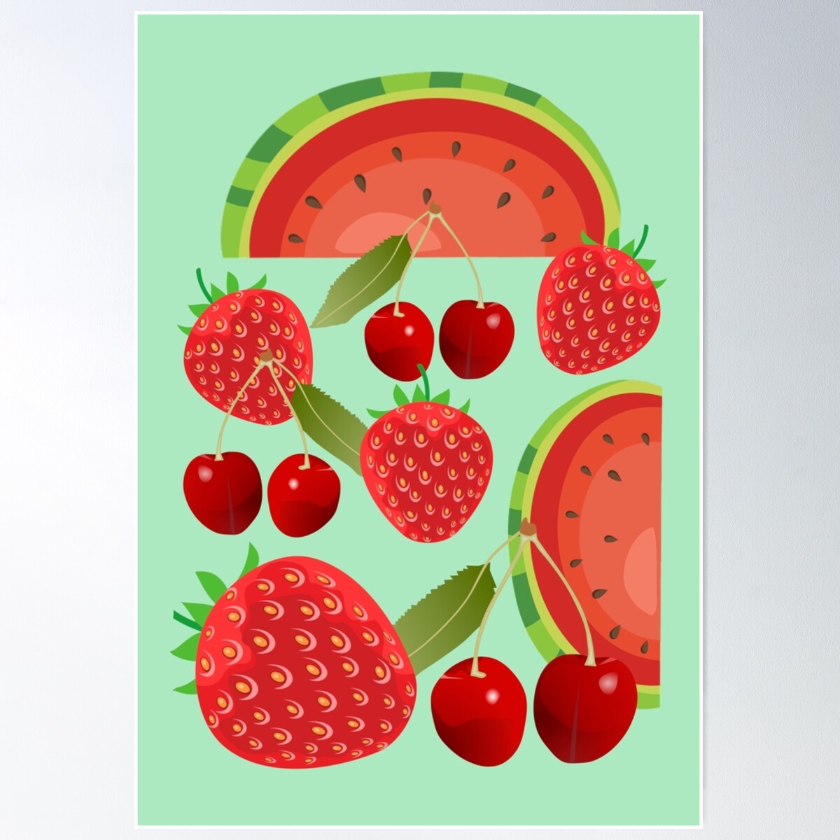 Red Berries And Fruit Fun Design Poster Wall Art, Modern Wall Decor For ...