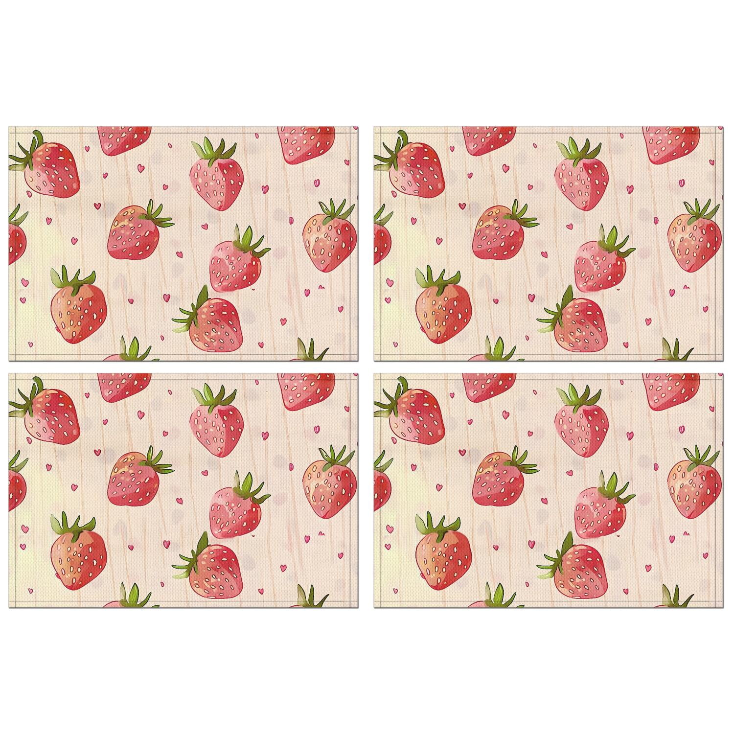 Red Berries and Fruit Design Placemats Set of 4, Flax Linen Heat ...