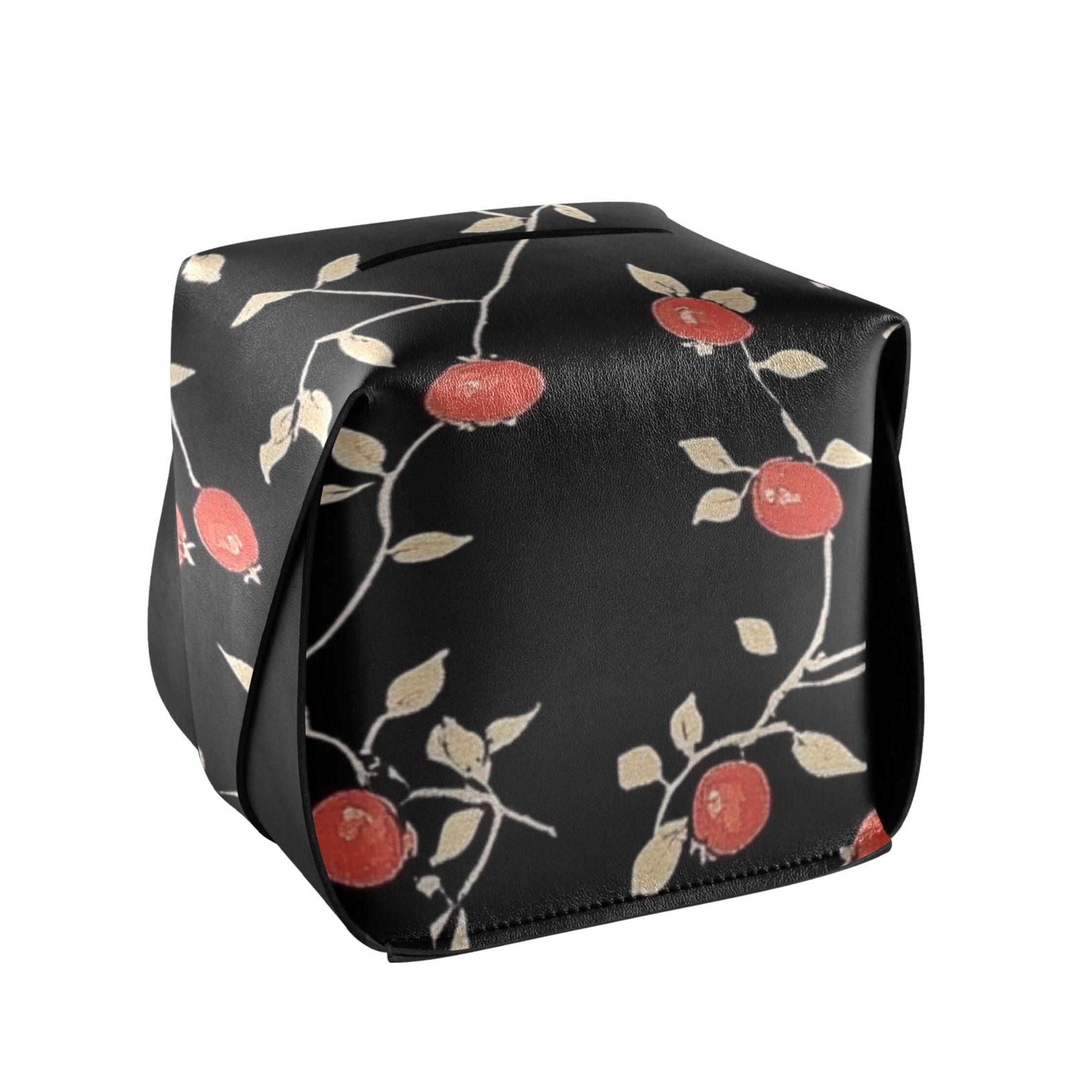 Red Berries on Black Tissue Box Cover Leather Square Rectangle Tissue ...