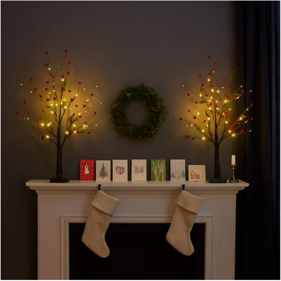 Red Berry Blossom Tree with Lights, Warm Led Red Berry Blossom ...