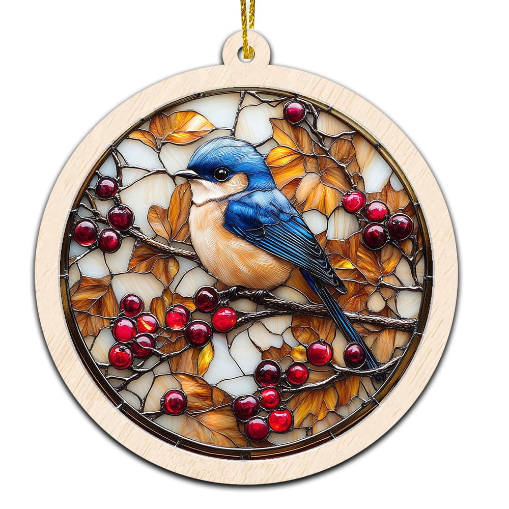 Red Berry Bluebird Stained Glass Suncatcher Ornament – Ornament Gift ...