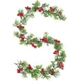 Red Berry Christmas Garland 5.2Ft Artificial Vine Snow Flocked Cypress ...