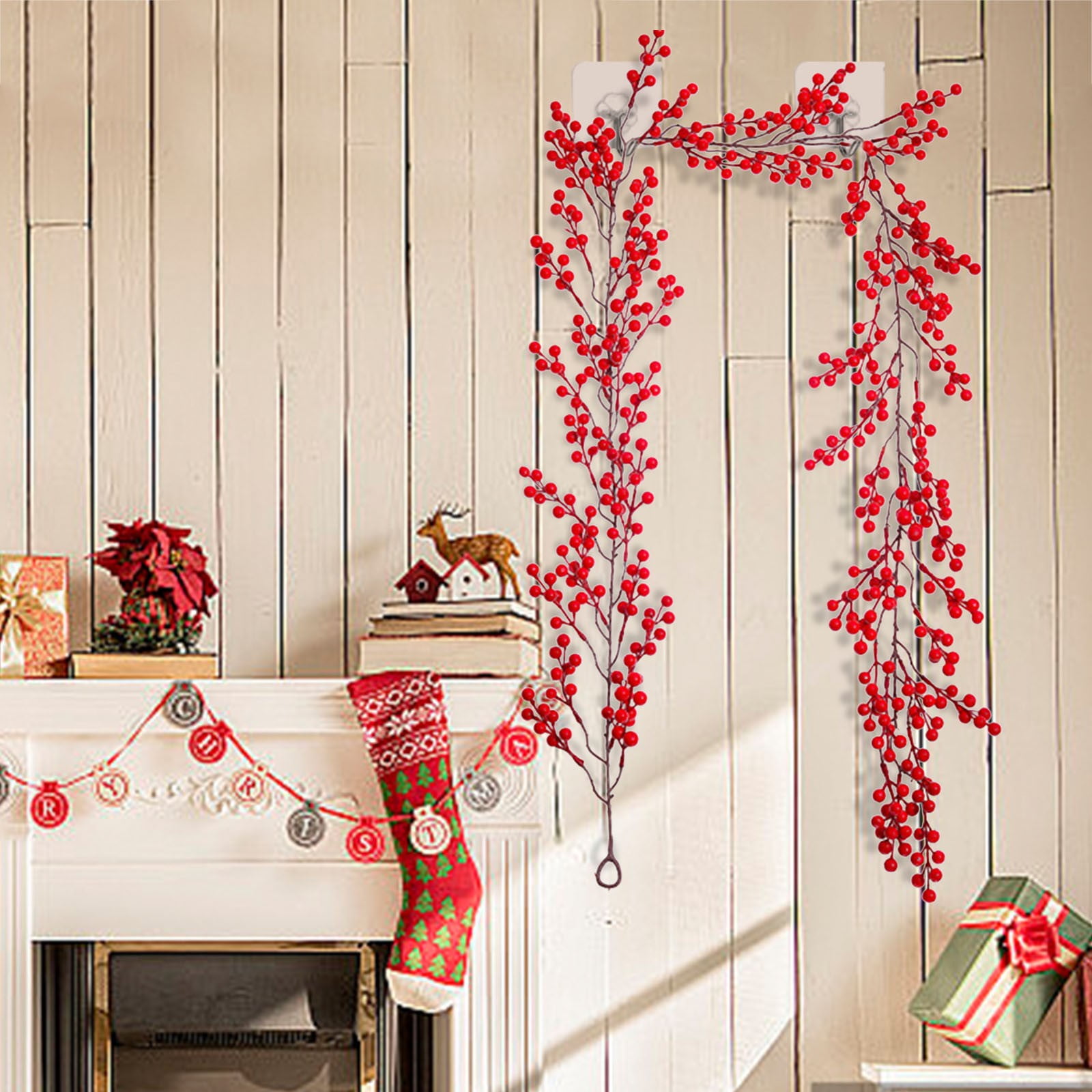 Red Berry Garland With Green Leaves Wired Christmas Berry Garland ...