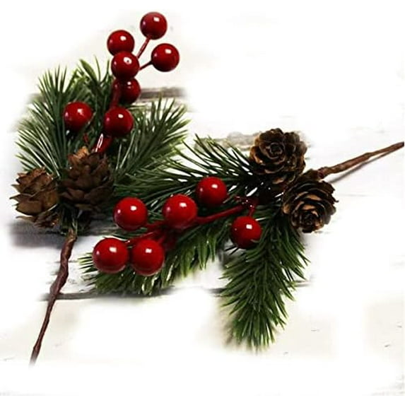 Red Berry Picks Stems Crafts Branch Christmas Wreath - 10Packs, Holly ...