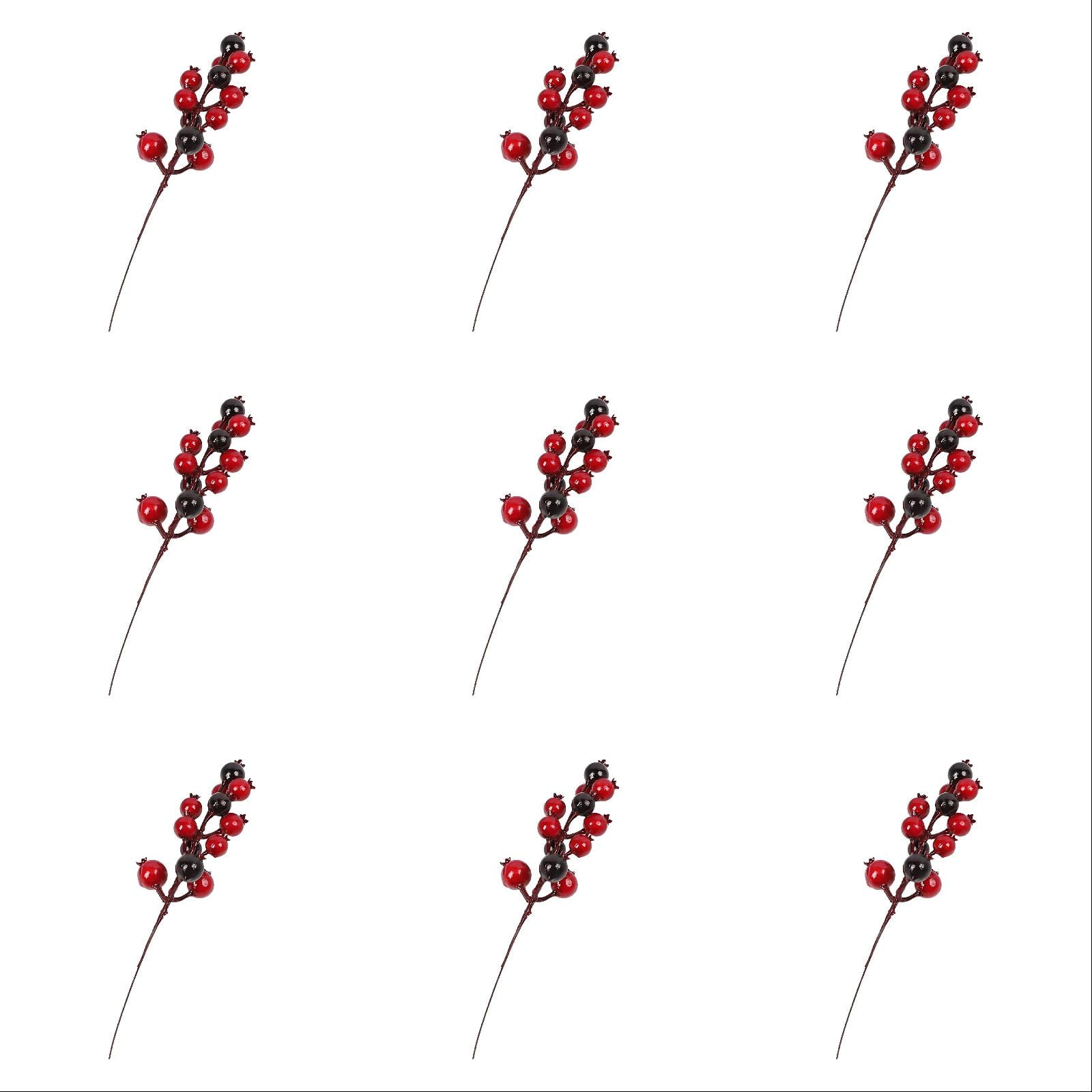 Red Berry Stems for Christmas，8.66 Inch Artificial Burgundy Red Berries ...