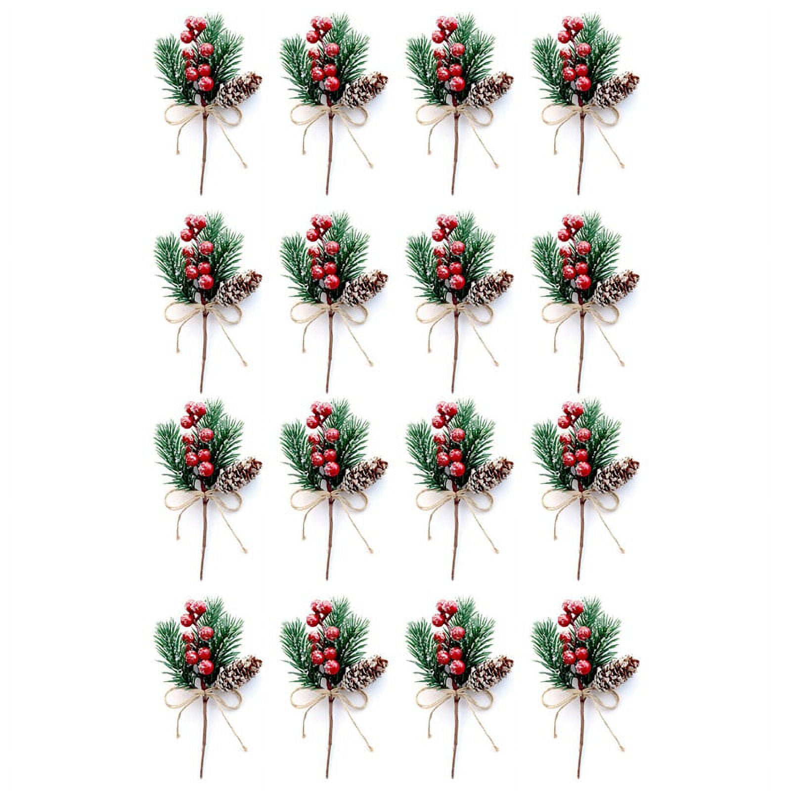 Red Berry Stems Pine Branches Evergreen Christmas Berries Decor 16 PCS ...
