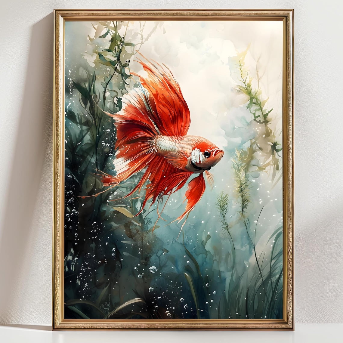 Red Betta Fish Wall Art – Underwater Betta Poster, Aquatic Decor Print ...