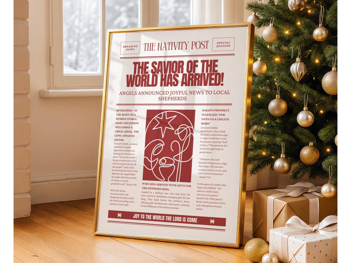 Red Biblical Christmas Story Unto Us A Child Is Born The Christmas ...