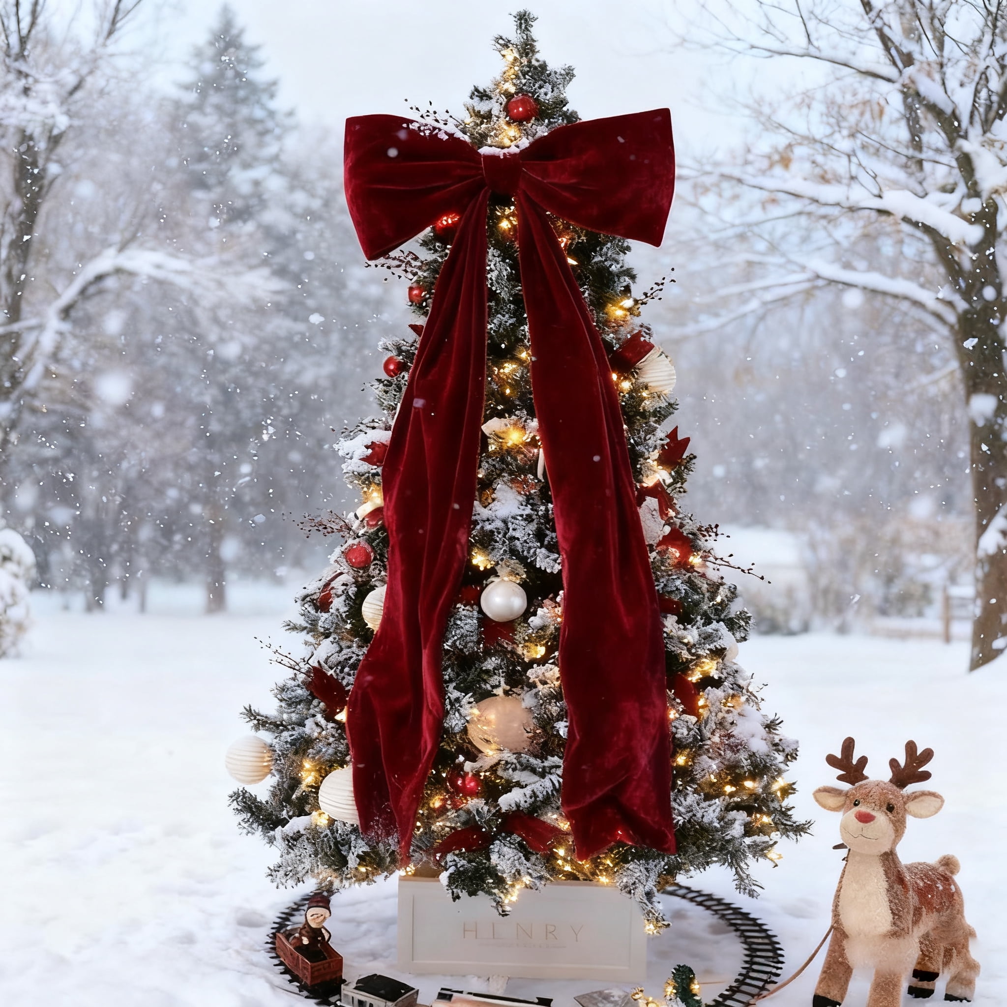 Red Big Bow Decor, 71 x 20 Inch Large Red Velvet Bow as Christmas ...