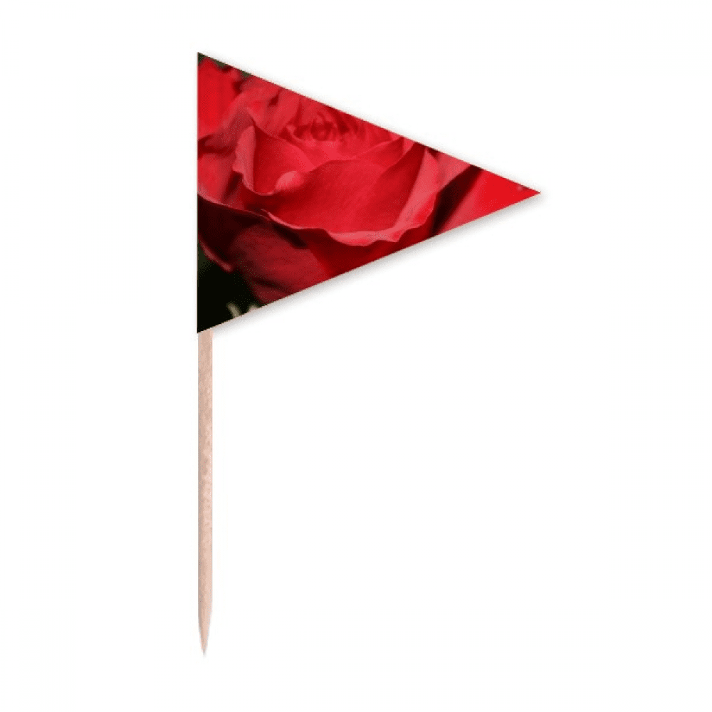 Red Big-sized Roses Flowers Toothpick Triangle Cupcake Toppers Flag ...