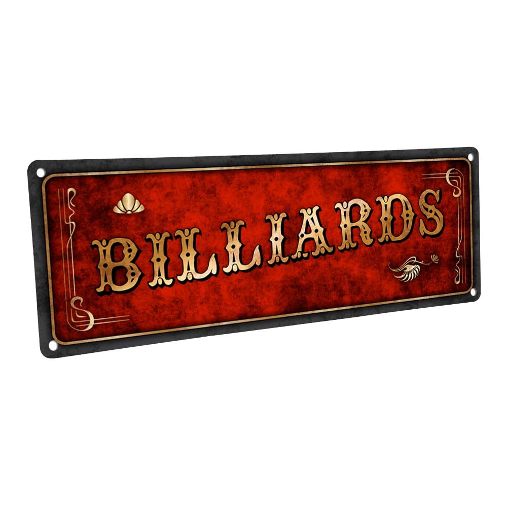 Red Billiards 4"x12" Metal Sign, Wall Décor for Mancave, Den, and ...