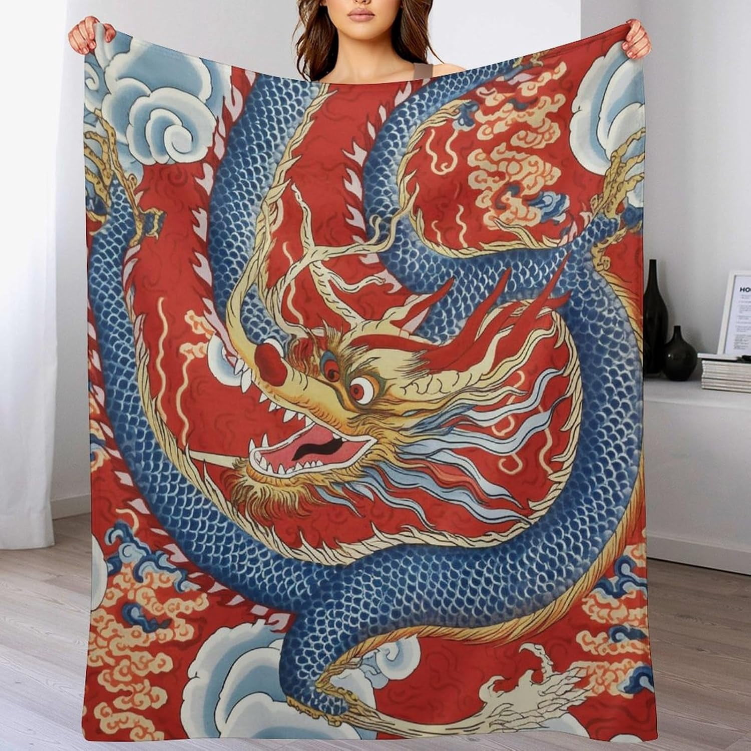 Red Bird Floral Flower Blanket Asian Style Fleece Throw Blanket 60"x80 ...