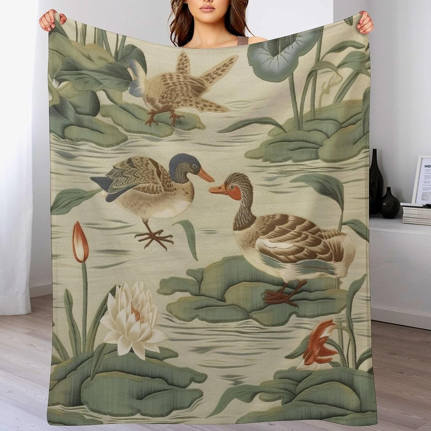 Red Bird Floral Flower Blanket Asian Style Fleece Throw Blanket 60"x80 ...