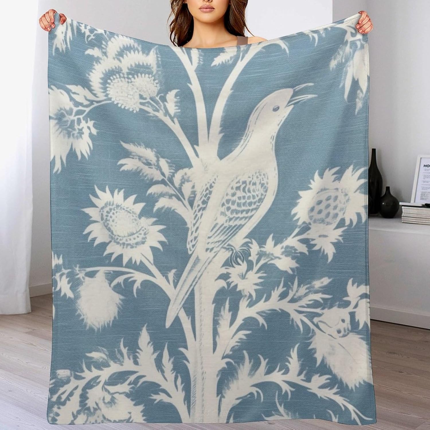 Red Bird Floral Flower Blanket Asian Style Fleece Throw Blanket 60"x80 ...