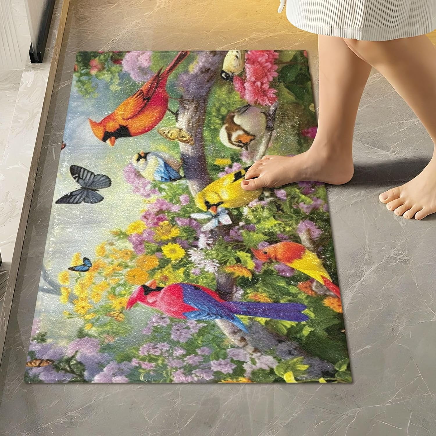 Red Bird Flower Toilet Rugs U-Shaped Absorbent Non-Slip Bath Rug Soft ...