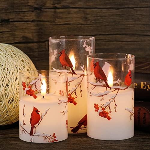 Red Bird Glass Flameless Candles with Remote Timers, Battery Operated ...
