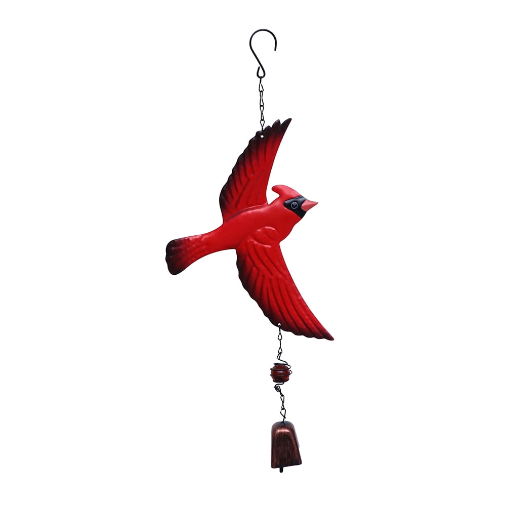 Red Metal Bird Hanging Ornament with for Garden Decoration Outdoor Wind ...