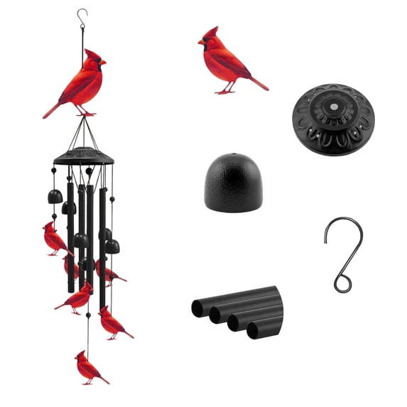 Red Bird Metal Wind Chime with Hand-Painted Detail, Outdoor Indoor ...