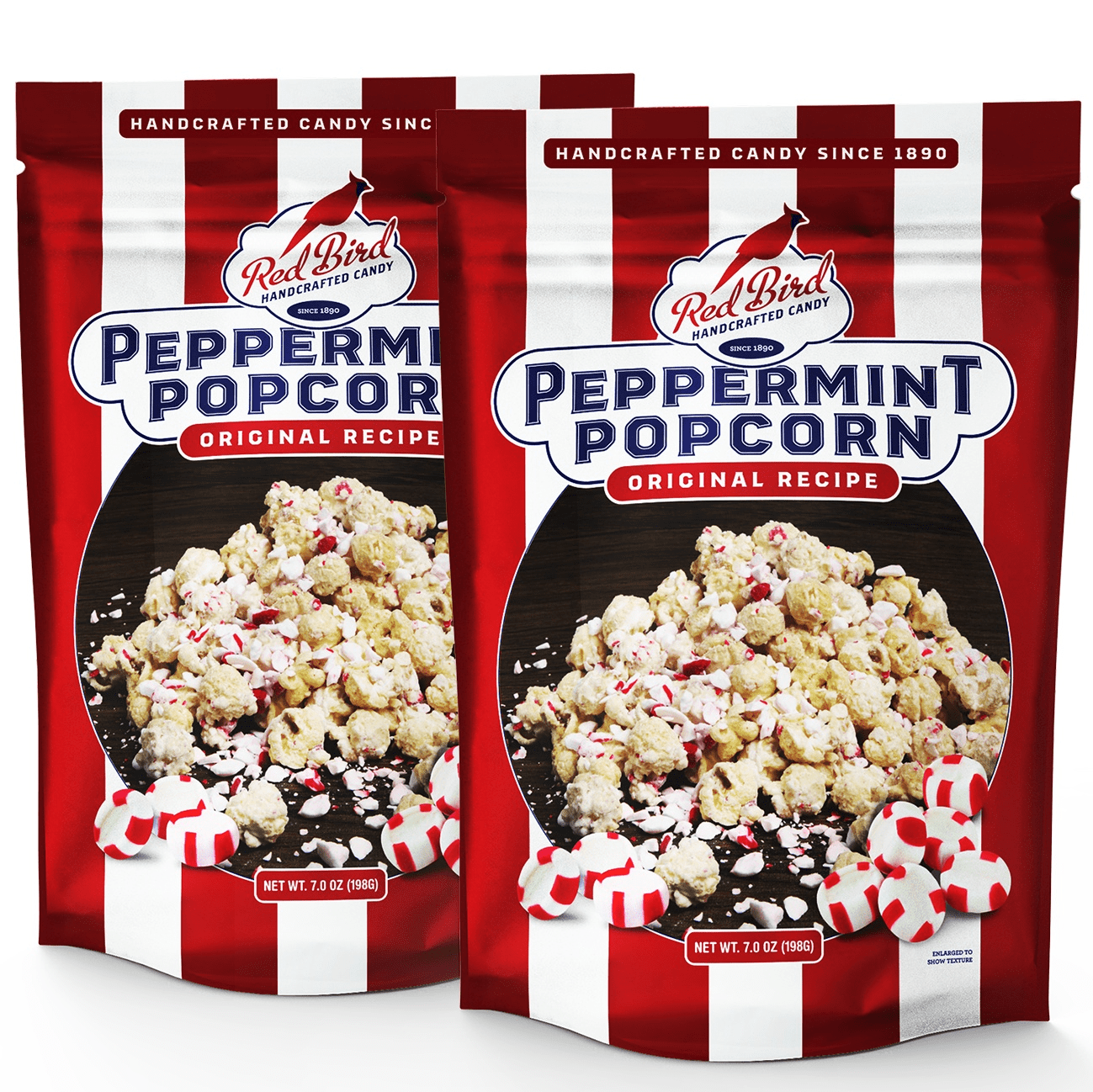 Red Bird Peppermint Popcorn Drizzled with White Chocolate, 2-Pack, 7oz ...