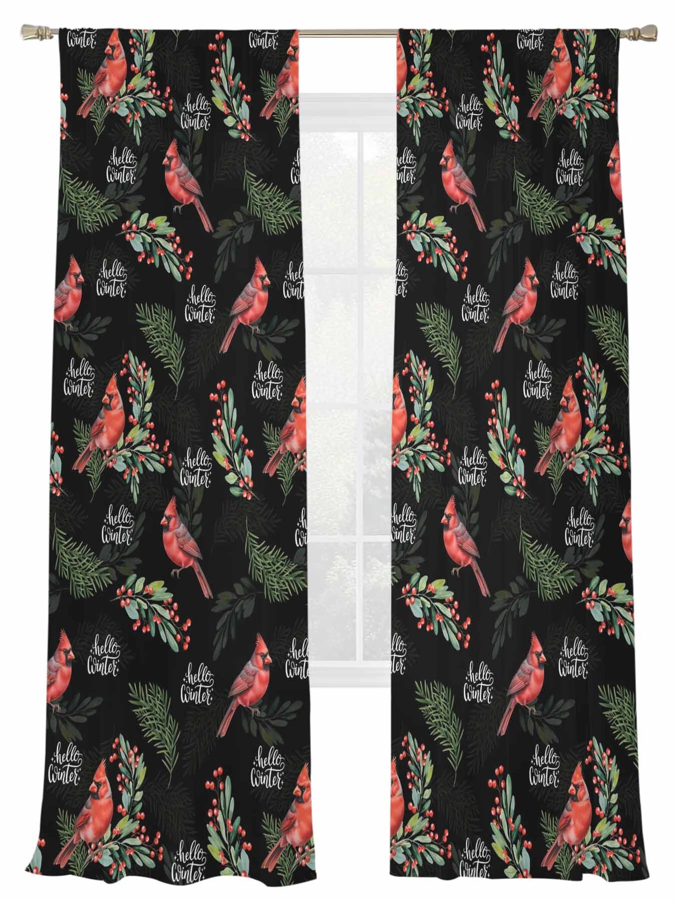 Red Bird Plant Sheer Curtains 2 Panels Set Abstract Wilmington Cardinal ...