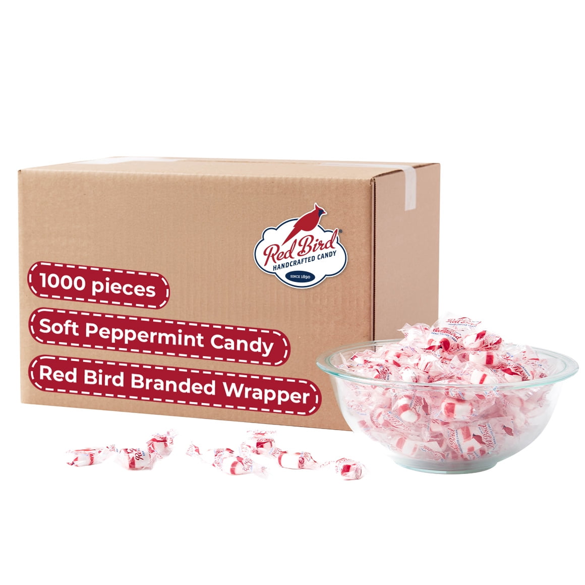 Red Bird Soft Peppermint Candy, Kosher Gluten-Free Mints Bulk, Wrapped ...