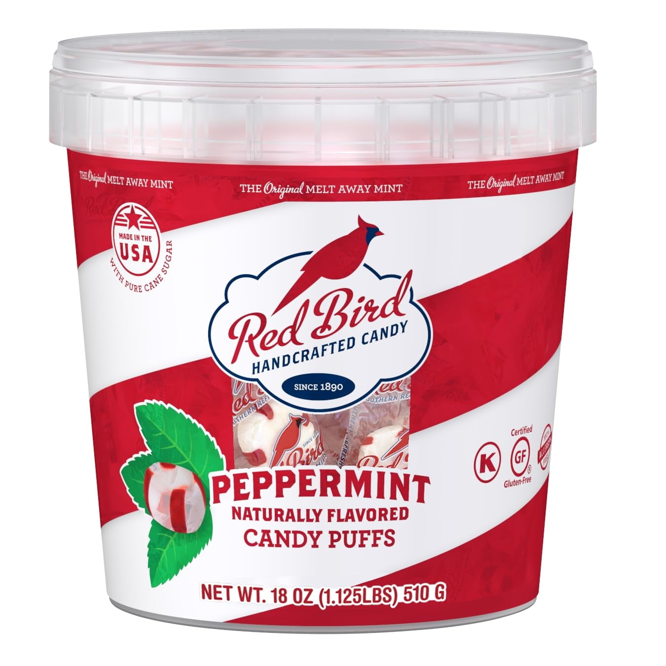 Red Bird Soft Peppermint Candy Puffs, 18 oz Bucket of Mints ...