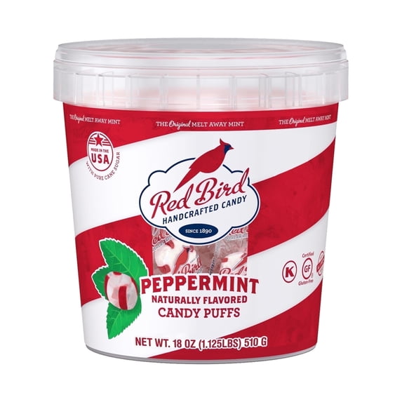 Red Bird 18 oz Soft Peppermint Candy Puffs Cane Sugar Candy Tub ...